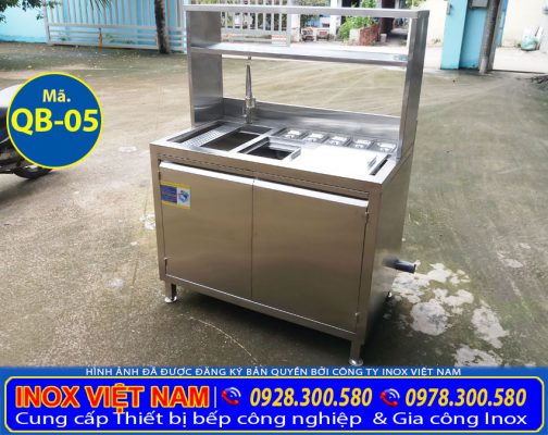 Quầy Bar Inox Mini Có Khay Topping Đẹp, Quầy Pha Chế Mini Giá Tốt