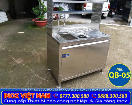 Quầy Bar Inox Mini Có Khay Topping Đẹp, Quầy Pha Chế Mini Giá Tốt